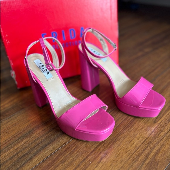 frida kollection | Shoes | Hot Pink Patent Platform Block Heels With ...